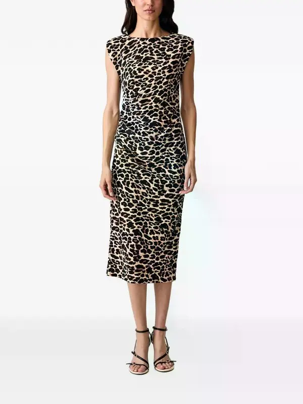 MORGAN Leopard-print Ruched Midi Dress - Neutrals