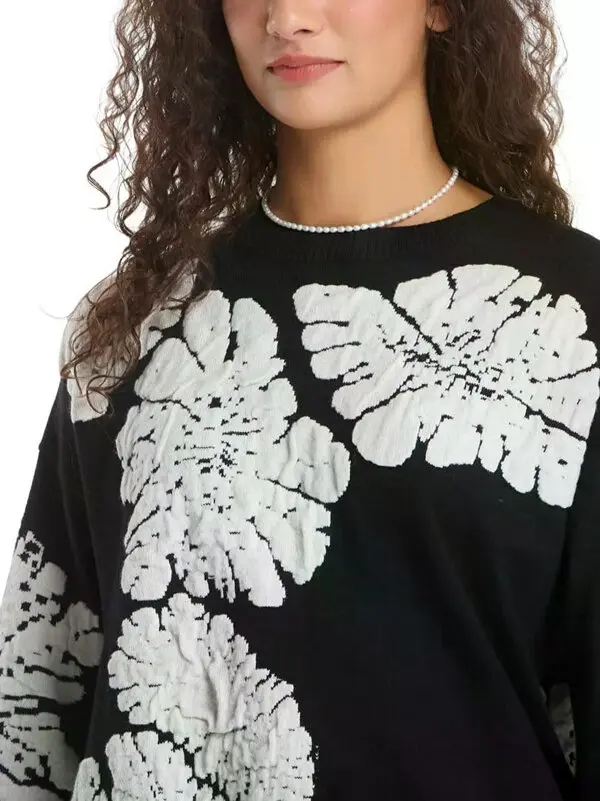 Desigual Leaf-intarsia Crew-neck Sweater