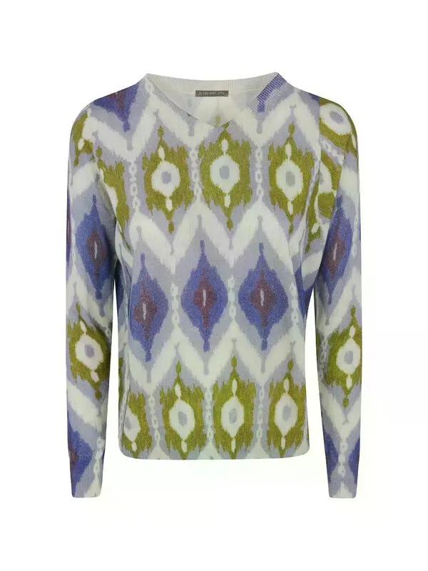 IN BED WITH YOU Abstract-print V-neck Sweater - White