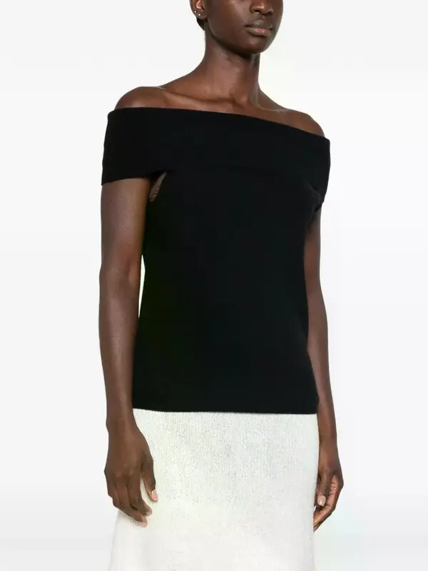 LE PETIT PULLE Off-shoulder Ribbed-knit Top