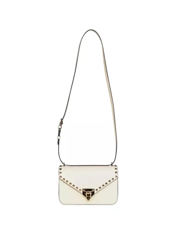 Valentino Garavani Rockstud Small Shoulder Bag In Grainy Calfskin - Neutrals