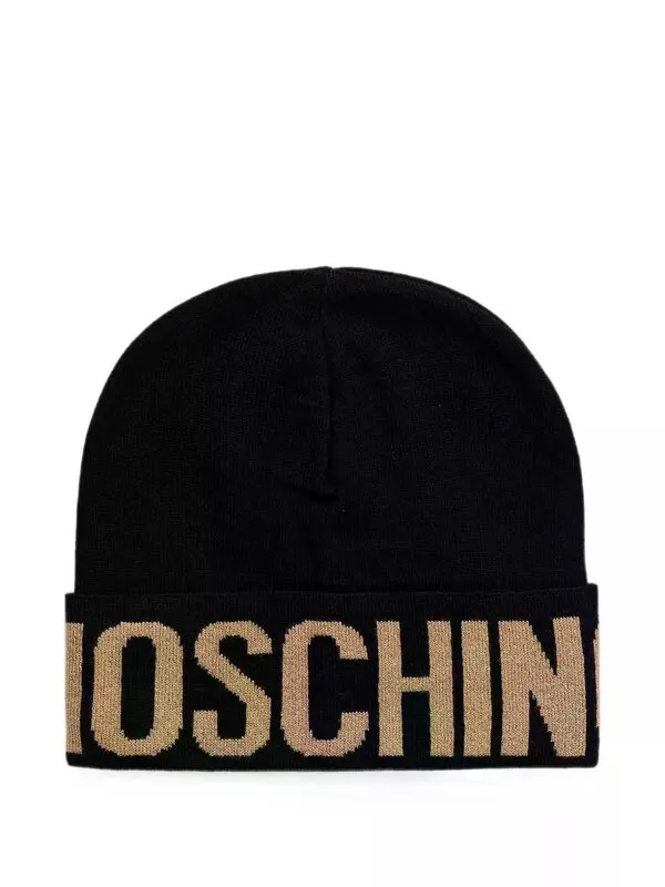 Moschino Logo-intarsia Knitted Beanie Hat - Black