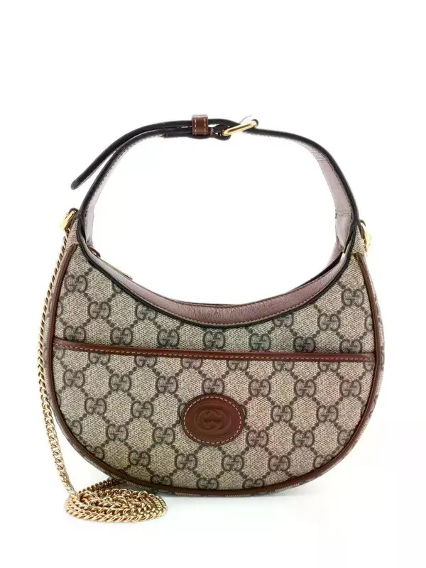 Gucci Interlocking G Patch Half Moon Gg Coated Canvas Mini Hobo Bag - Brown