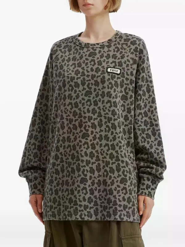 FINGERCROXX Leopard-print Waffle-knit T-shirt