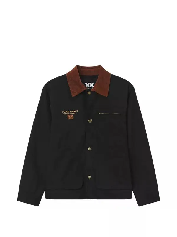 FINGERCROXX Corduroy-collar Logo-print Jacket - Black
