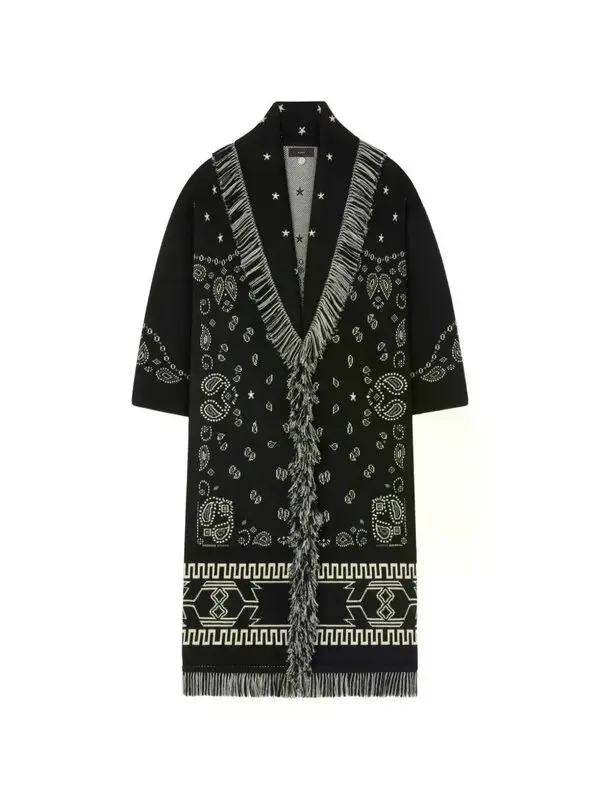 Alanui Bandana Jacquard Fringed Coat - Black
