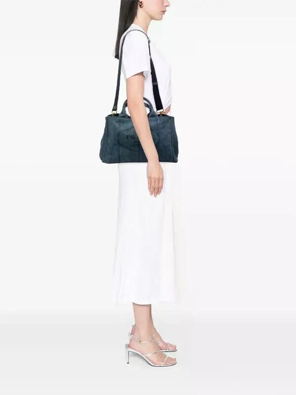 Prada 2013-2026 Denim Canapa Logo Tote Satchel