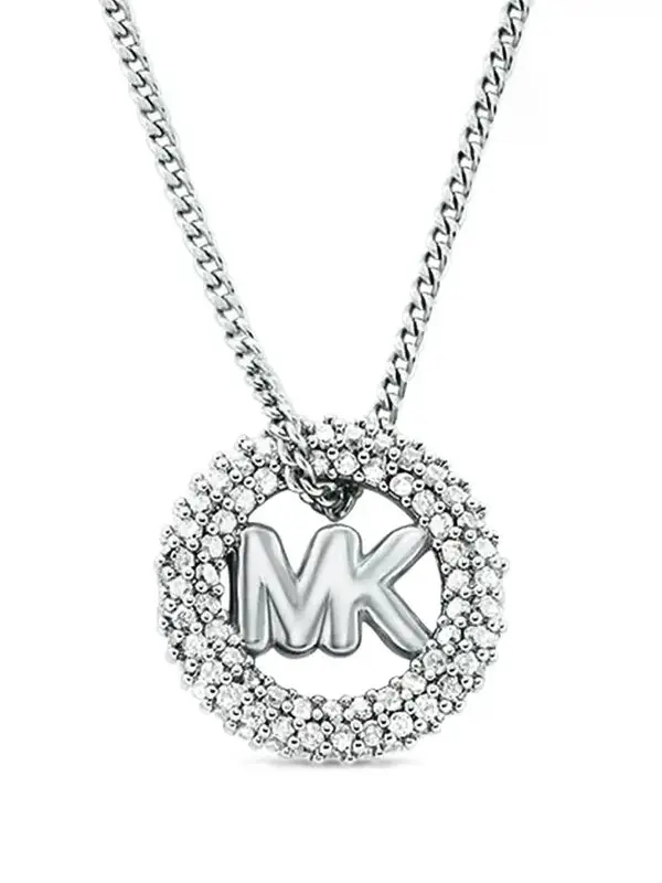 Michael Kors Pavé-set Logo Pendant Necklace - Silver