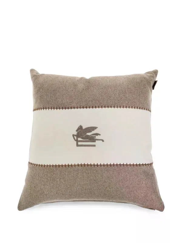 Etro Pegaso-embroidered Whipstitched Pillow - Brown