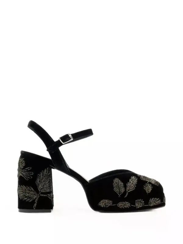 CastaÑer Embroidered Velvet Pumps - Black