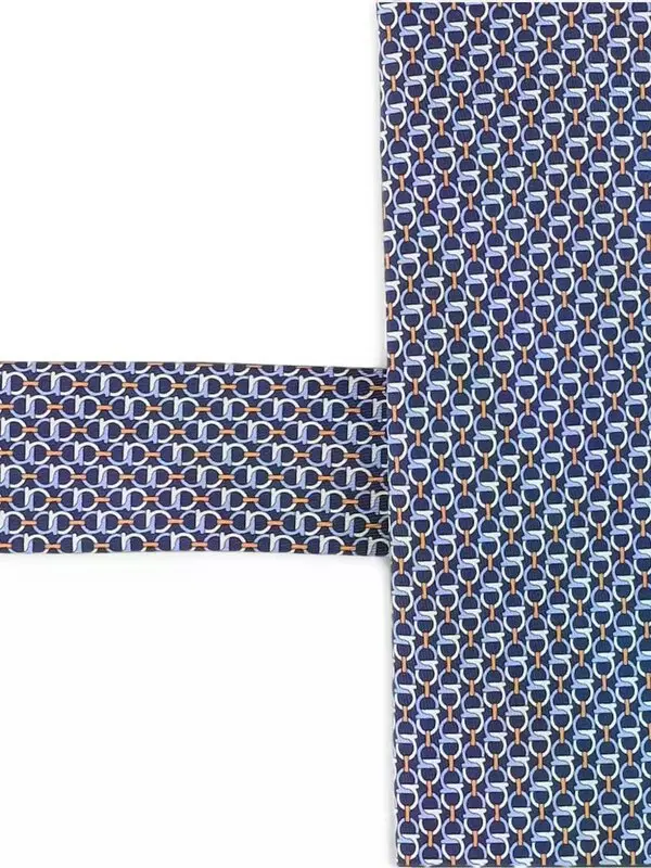 FERRAGAMO Gancini Links Print Silk Tie - Blue