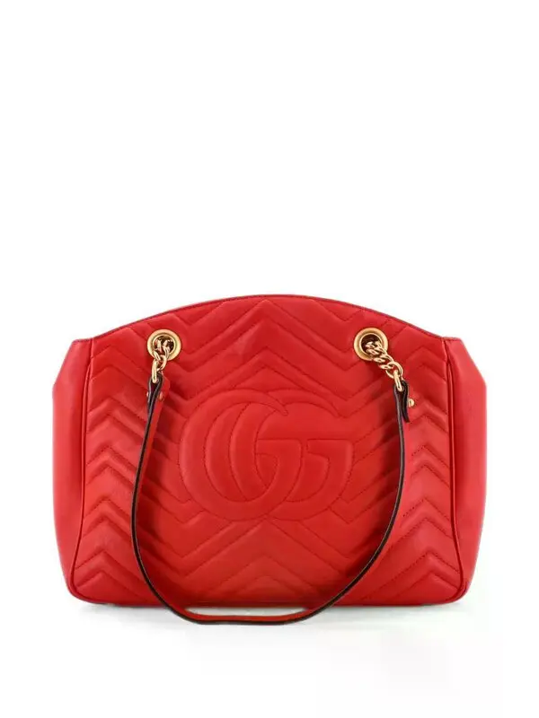 Gucci Gg Marmont Chain Tote Matelasse Leather Medium Shoulder Bag - Red