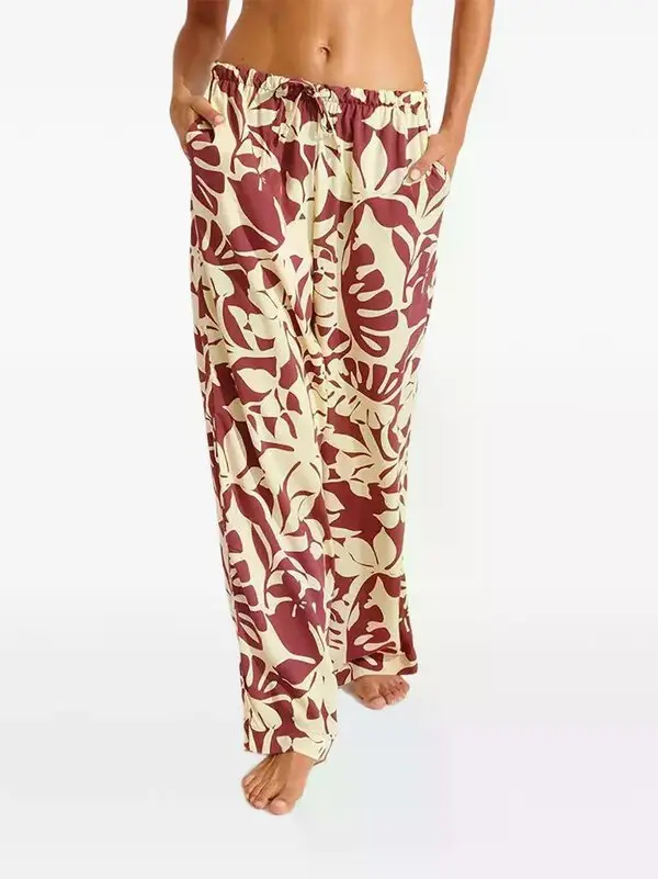 BANANA MOON Okeah Sarong Leaf-print Drawstring Trousers - Red
