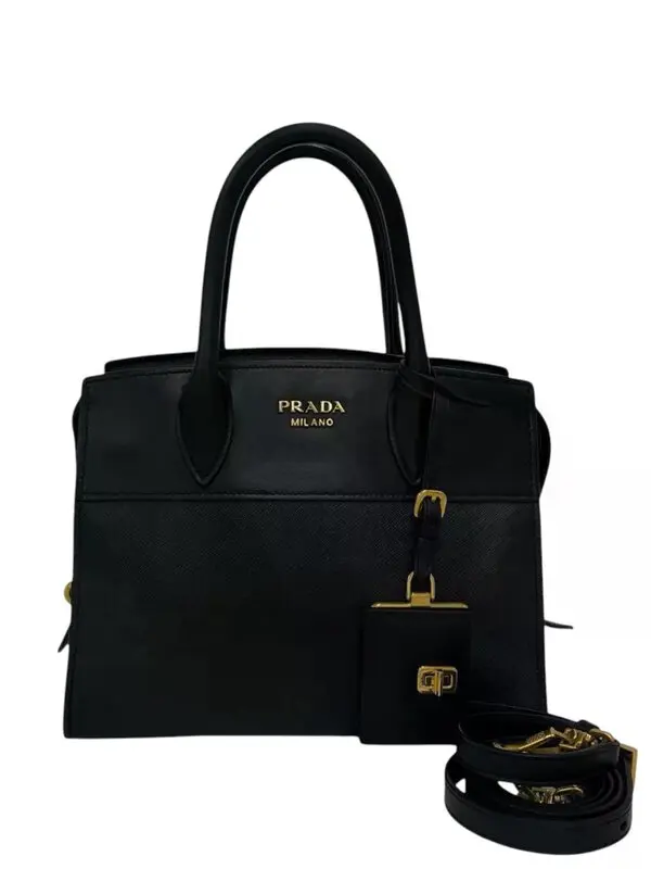 Prada 2010-2026 Small Saffiano And City Calf Esplanade Satchel - Black