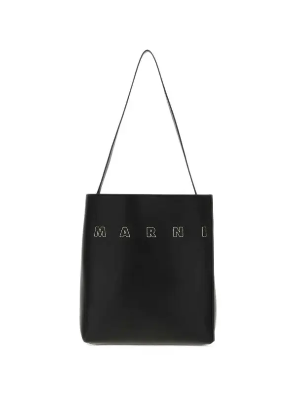 Marni Embroidered-logo Leather Tote Bag - Black