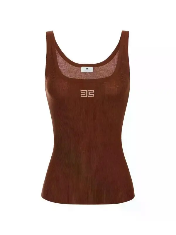 Elisabetta Franchi Ribbed Knit Tank Top With Inlaid Logo - Brown