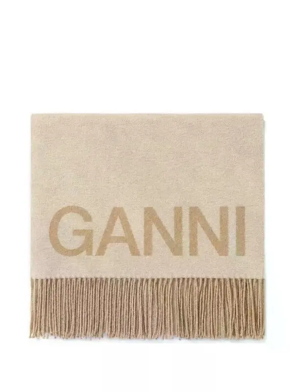 GANNI Ivory Fringed Scarf