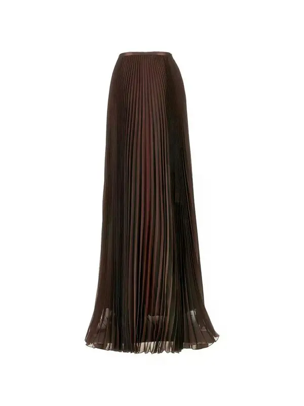 Valentino Garavani Pleated Silk Maxi Skirt - Brown