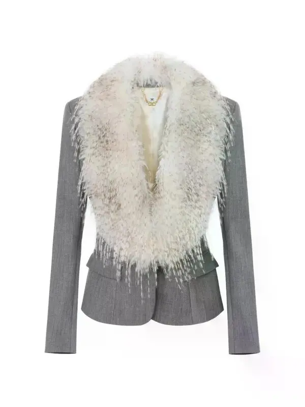 Elisabetta Franchi Wool Jacket With Fur-effect Collar - Grey
