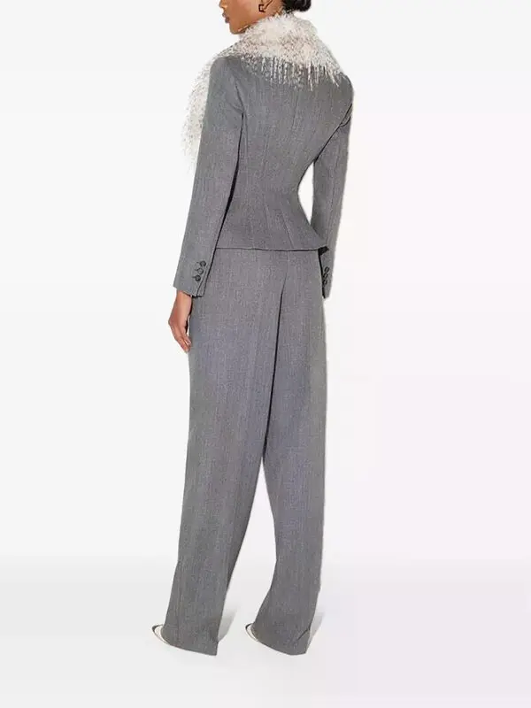 Elisabetta Franchi Wool Jacket With Fur-effect Collar - Grey