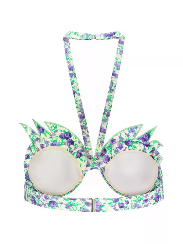 Rabanne Floral-print Halterneck Bralette Top - Green