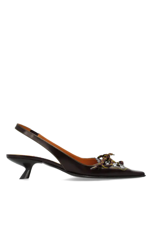 Marni Slingback Pointed Toe Kitten Heel Shoes - Brown
