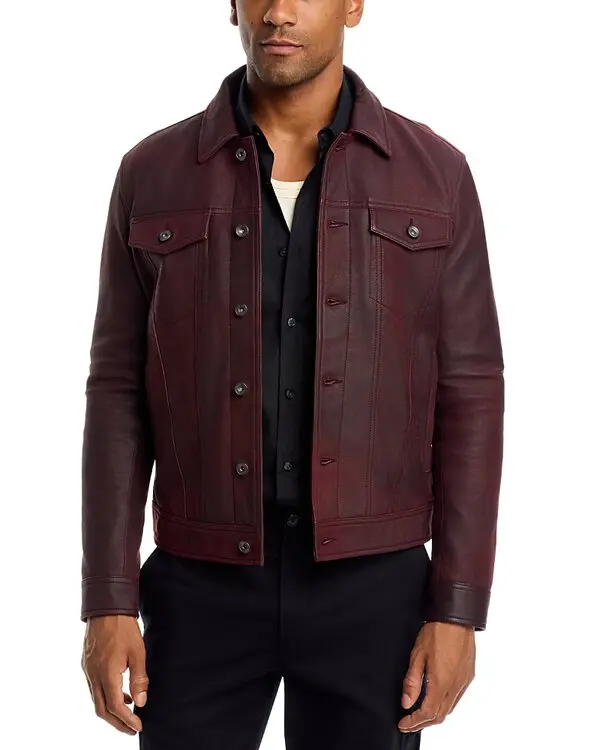 John Varvatos Andrew Leather Trucker Jacket - Oxblood