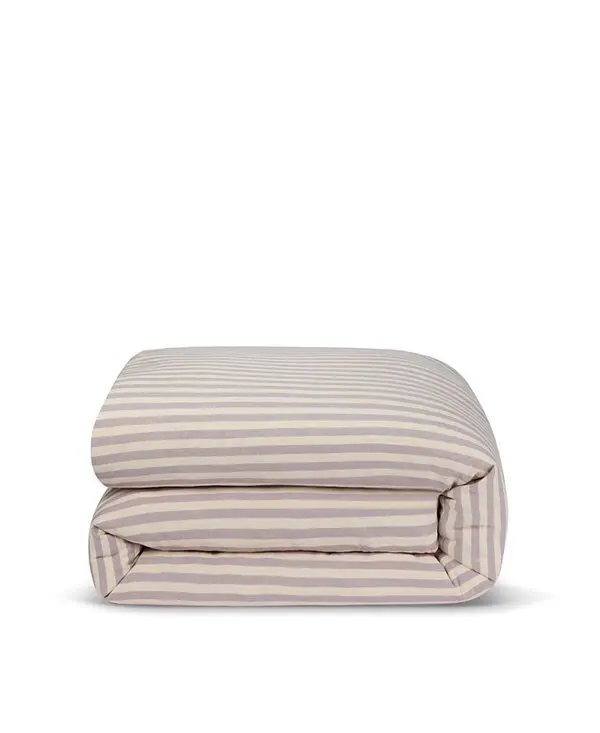 PIGLET IN BED Pembroke Stripe Linen Blend Duvet Cover, Queen - Elderberry