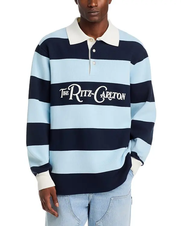 LATE CHECKOUT Ritz Carlton Stripe Cotton Rugby Polo Shirt - Navy