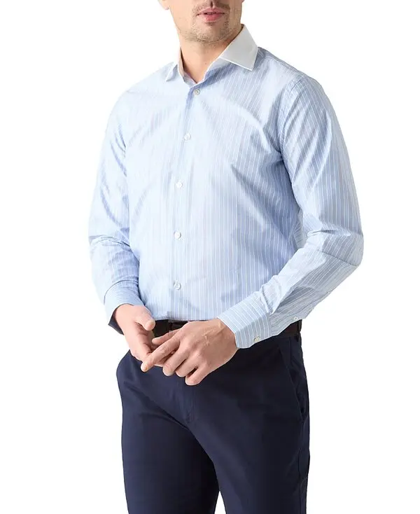 Robert Talbott Reynolds Multi Stripe Light Weight Poplin Shirt In Contemporary Fit - Blue