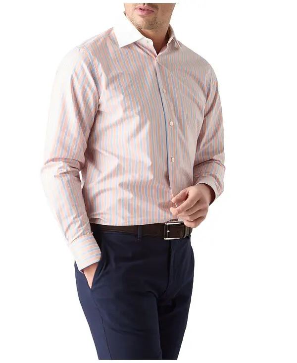 Robert Talbott Reynolds Multi Stripe Light Weight Poplin Shirt In Contemporary Fit - Orange Multi