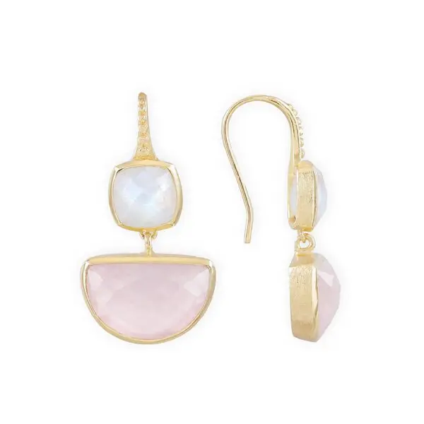 AZUNI LONDON Gold / White / Pink Charis Halfmoon Double Gemstone Earrings Moonstone & Rose Quartz - Gold/white/pink