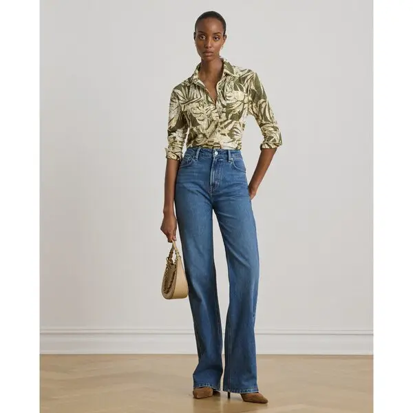 Ralph Lauren Palm-frond Print Stretch Jersey Button-up Shirt