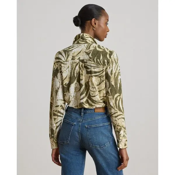 Ralph Lauren Palm-frond Print Stretch Jersey Button-up Shirt