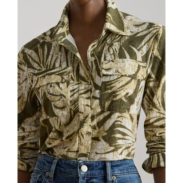 Ralph Lauren Palm-frond Print Stretch Jersey Button-up Shirt