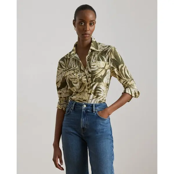 Ralph Lauren Palm-frond Print Stretch Jersey Button-up Shirt