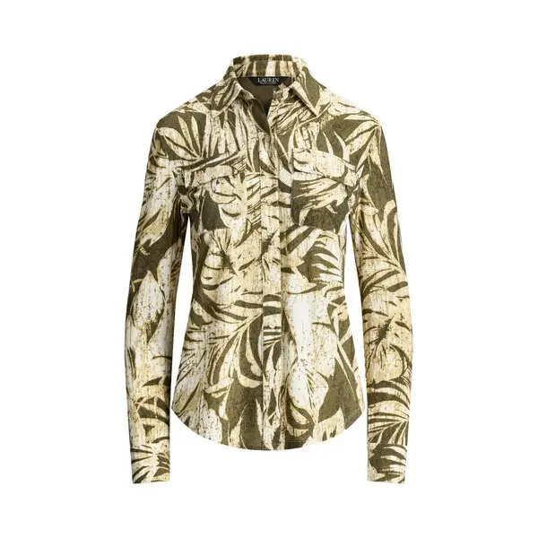 Ralph Lauren Palm-frond Print Stretch Jersey Button-up Shirt