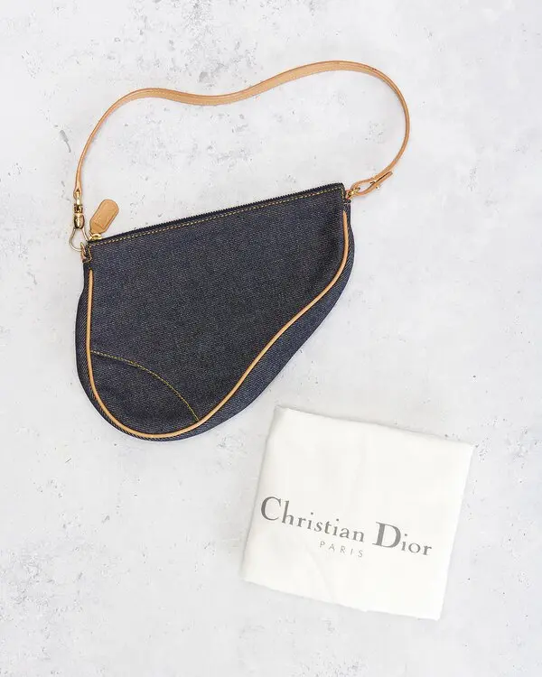 FWRD RENEW Dior Denim Pochette Saddle Bag - Blue