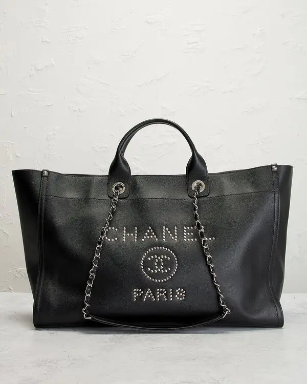 FWRD RENEW Chanel Studded Caviar Large Deauville Tote Bag
