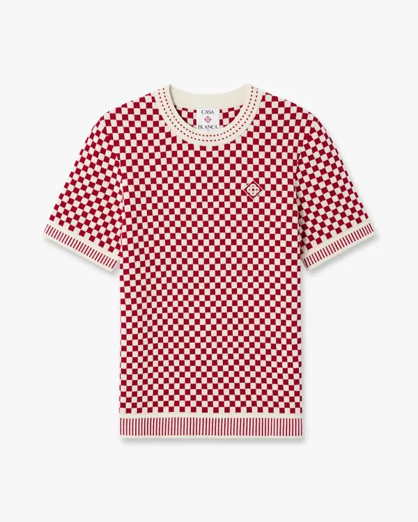 Casablanca White Check Short Sleeve T-shirt - Red