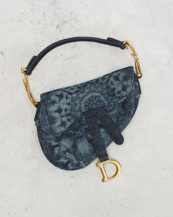 FWRD RENEW Dior Kaleidoscopic Tie Dye Denim Mini Saddle Bag
