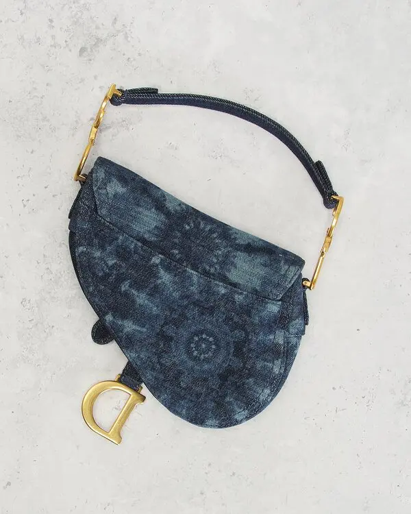 FWRD RENEW Dior Kaleidoscopic Tie Dye Denim Mini Saddle Bag