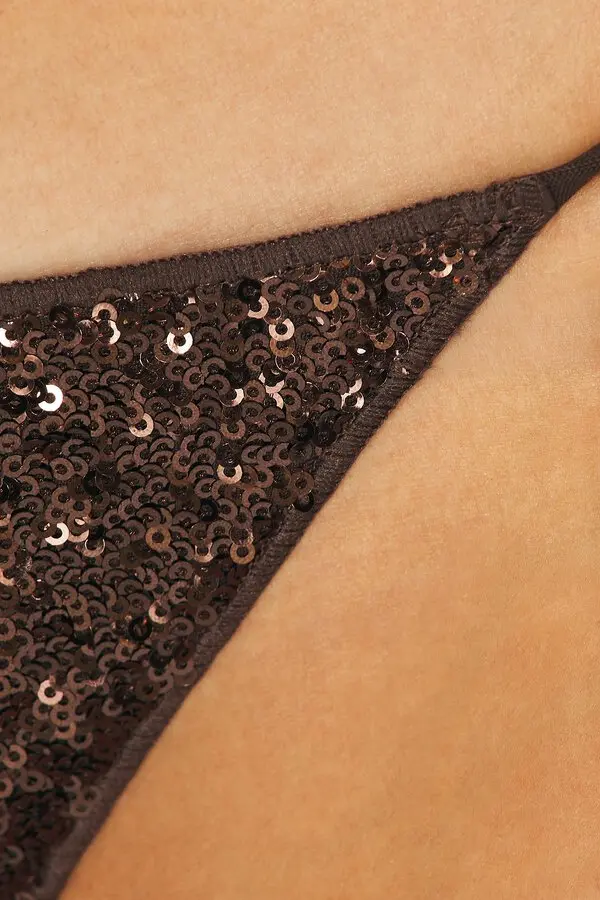 SKIMS Classic Swim Sparkle Bikini Bottom - Espresso