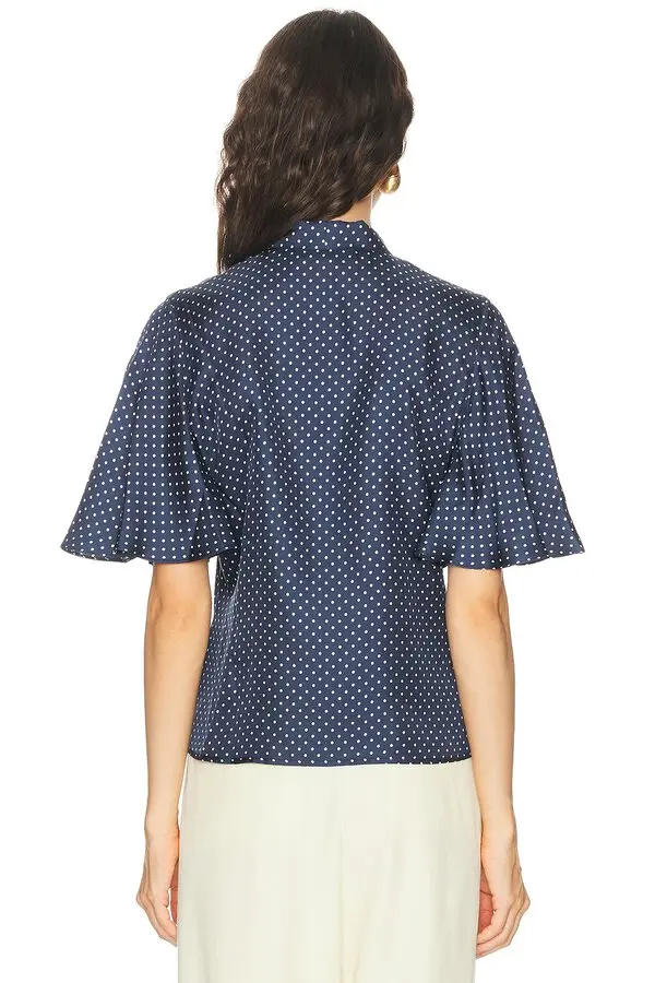 Françoise Alessa Silk Polka Dot Tie Neck Blouse - Marin