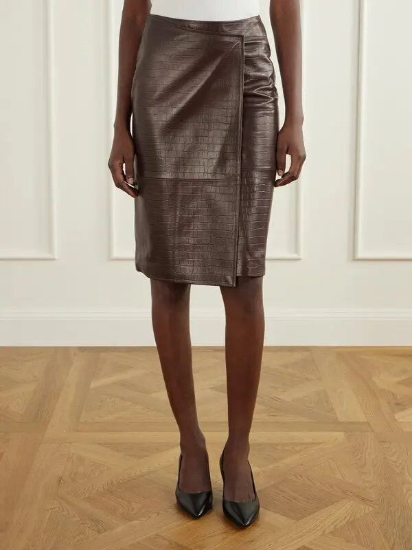 Nour Hammour Origami Leather Midi Skirt - Brown