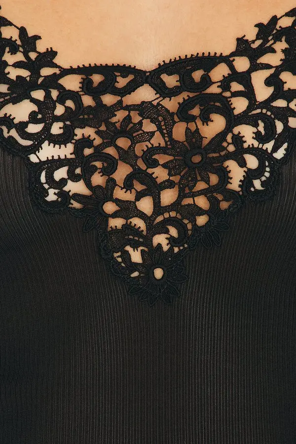 Saint Laurent Lacy Short Sleeve Top - Noir