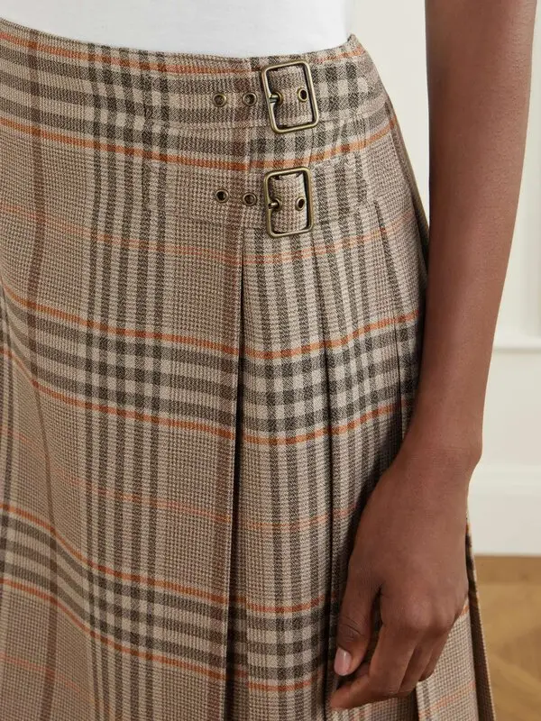 Burberry Pleated Checked Wool Mini Skirt