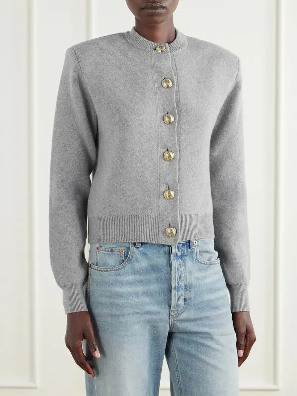Balmain Merino Wool And Cashmere-blend Cardigan - Gray