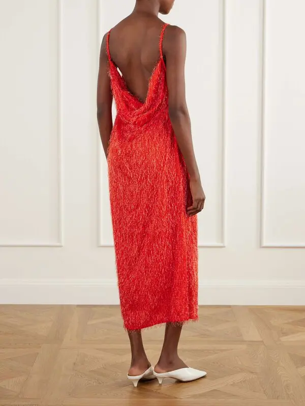 Bottega Veneta Draped Fil Coupé Jacquard Midi Dress