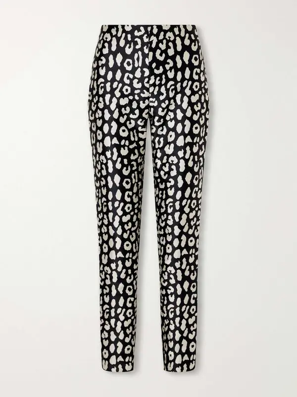 Carolina Herrera Leopard-patterned Jacquard Slim-leg Pants - Black
